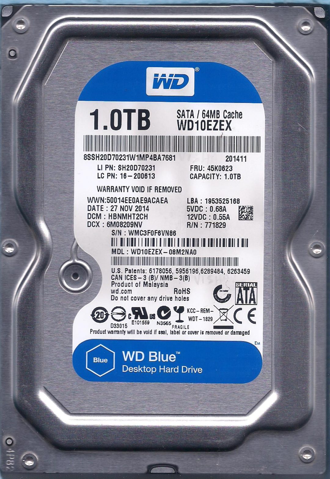 Western Digital WD10EZEX-08M2NA0 1TB HBNMHT2CH WMC3F0F6VN86 Donor Hard ...