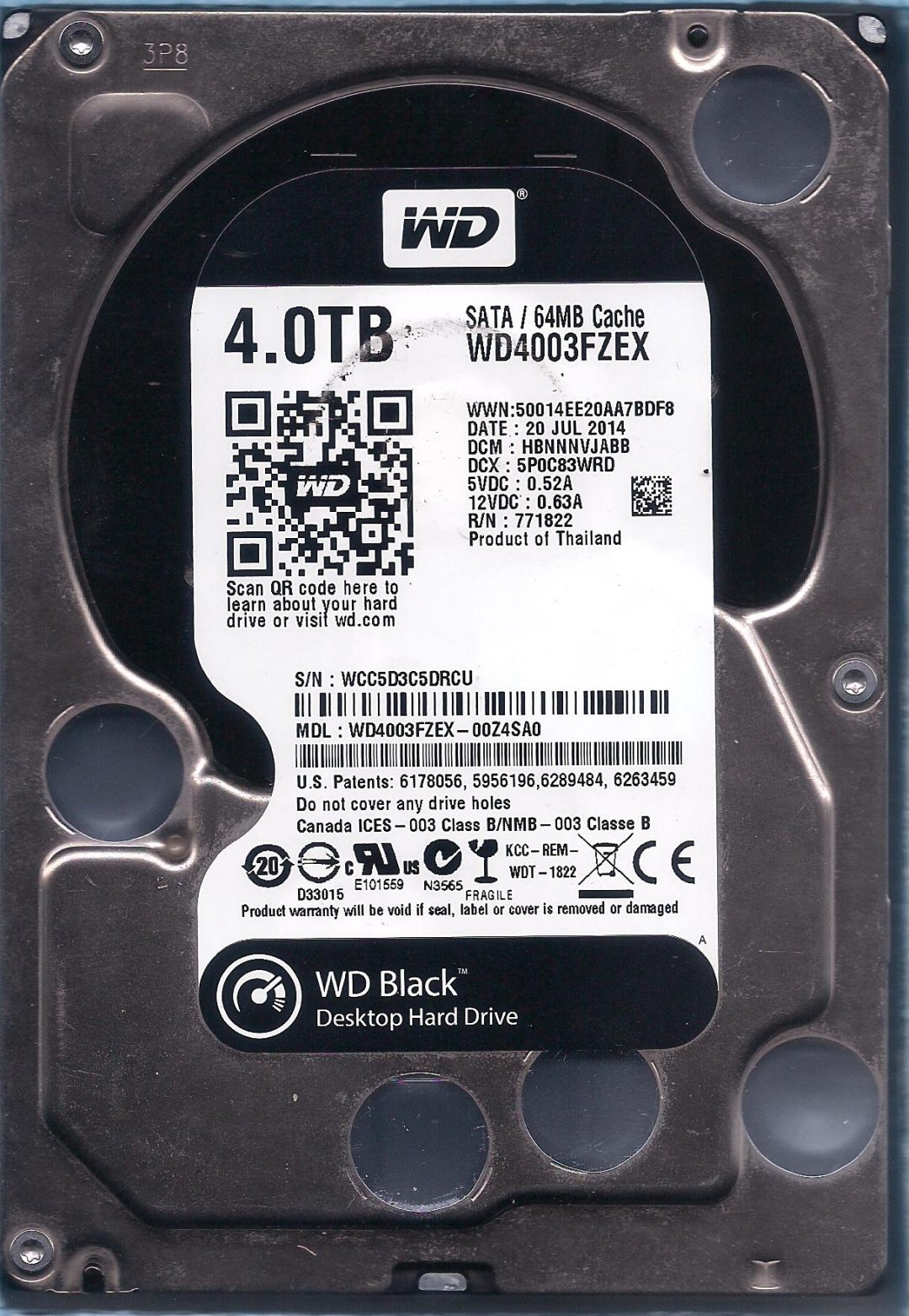 Western Digital WD4003FZEX-00Z4SA0 4TB HBNNNVJABB Donor Hard Drive ...